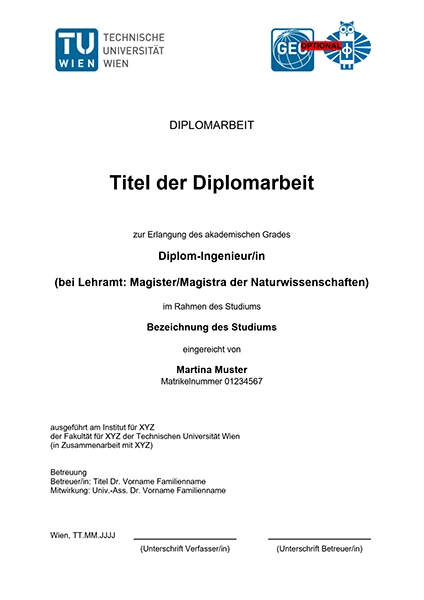 Deckblatt Diplomarbeit Vorlage Muster | 1a-Studi